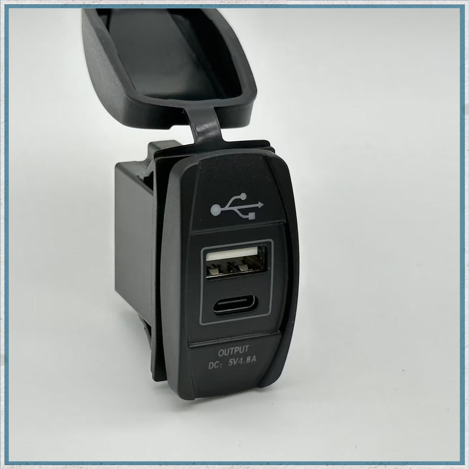 waterproof dual port USB socket-2.4A USB A & USB C -Camper Interiors